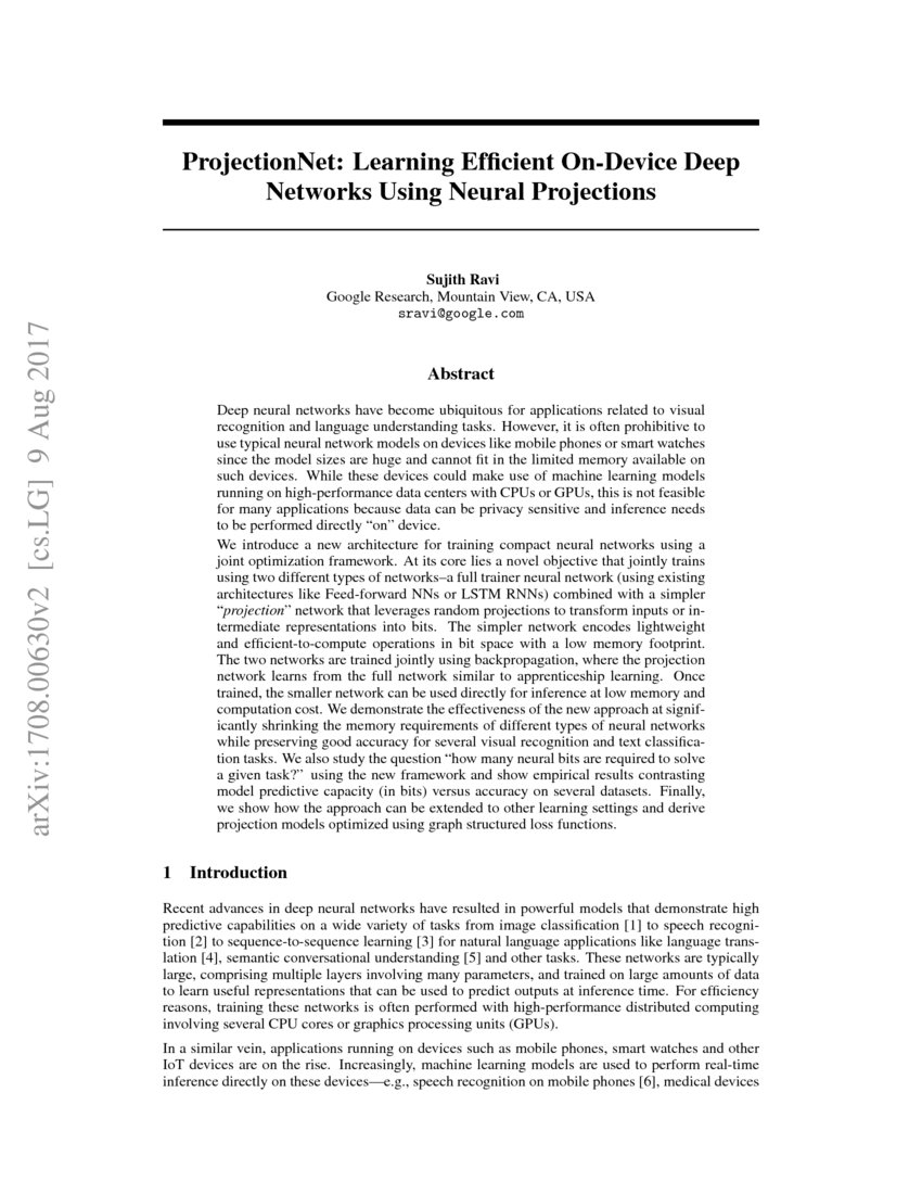 ProjectionNet: Learning Efficient On-Device Deep Networks Using Neural Projections | DeepAI