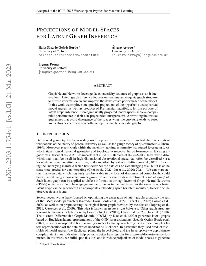 Projections of Model Spaces for Latent Graph Inference | DeepAI