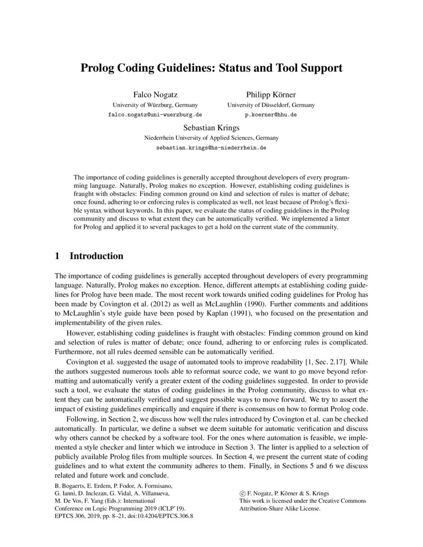 Prolog Coding Guidelines Status And Tool Support Deepai 5805