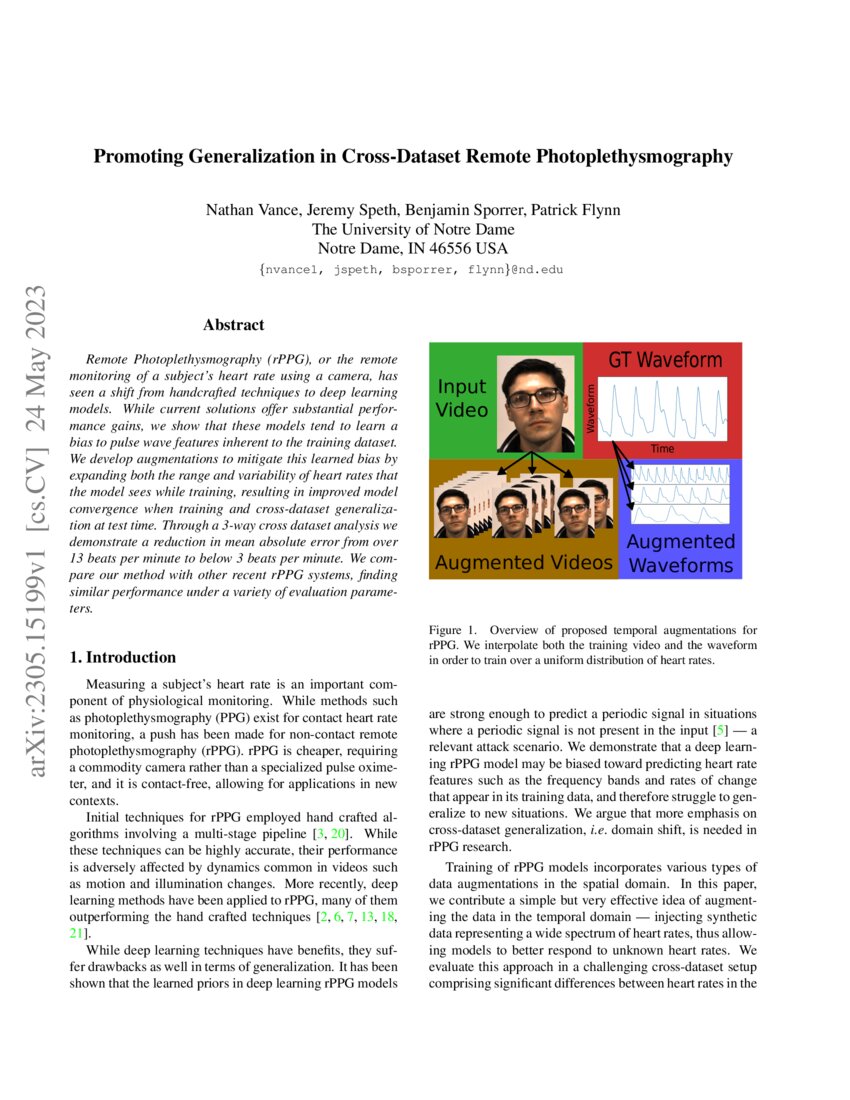 Promoting Generalization in Cross-Dataset Remote Photoplethysmography | DeepAI