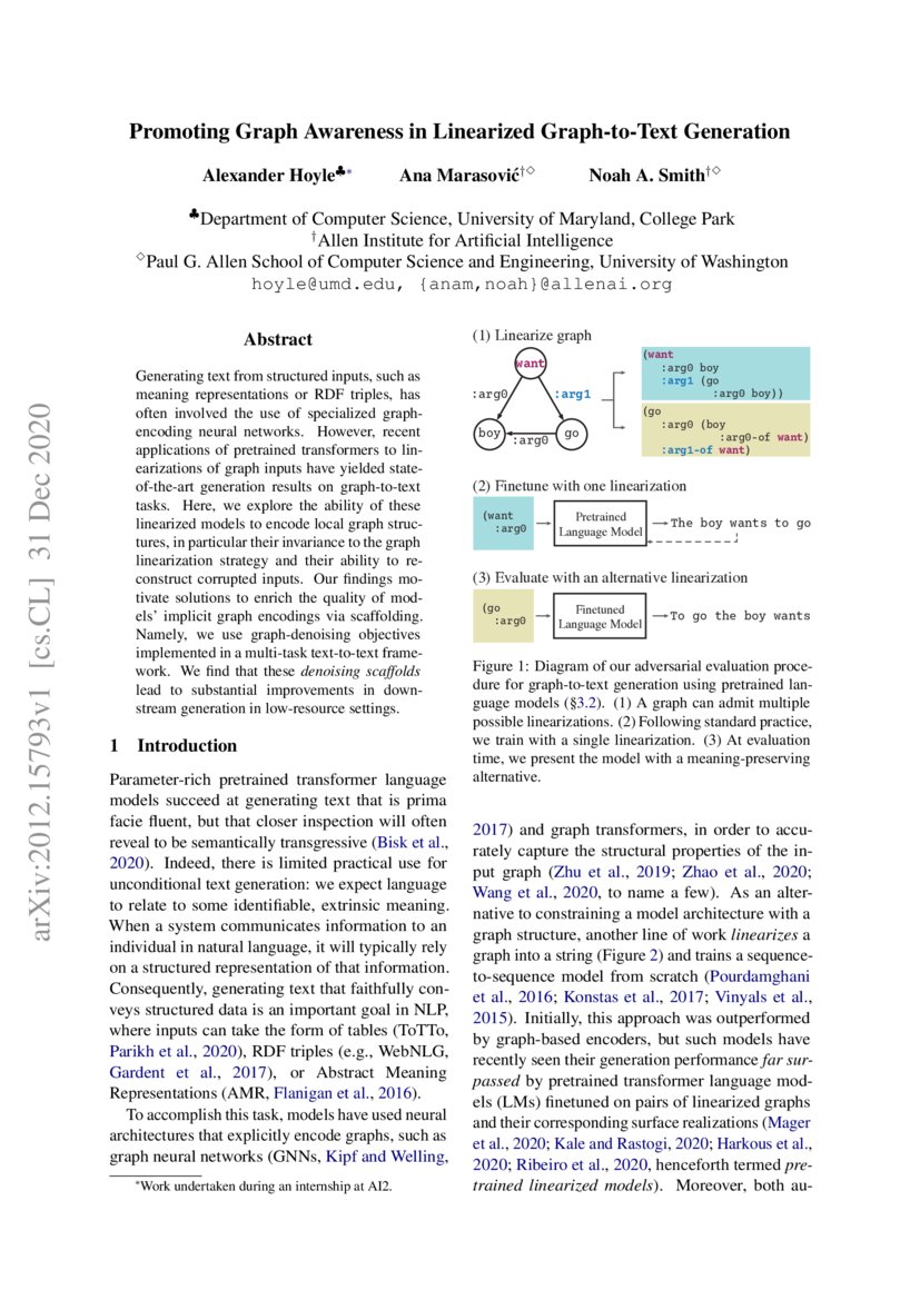 Promoting Graph Awareness in Linearized Graph-to-Text Generation | DeepAI
