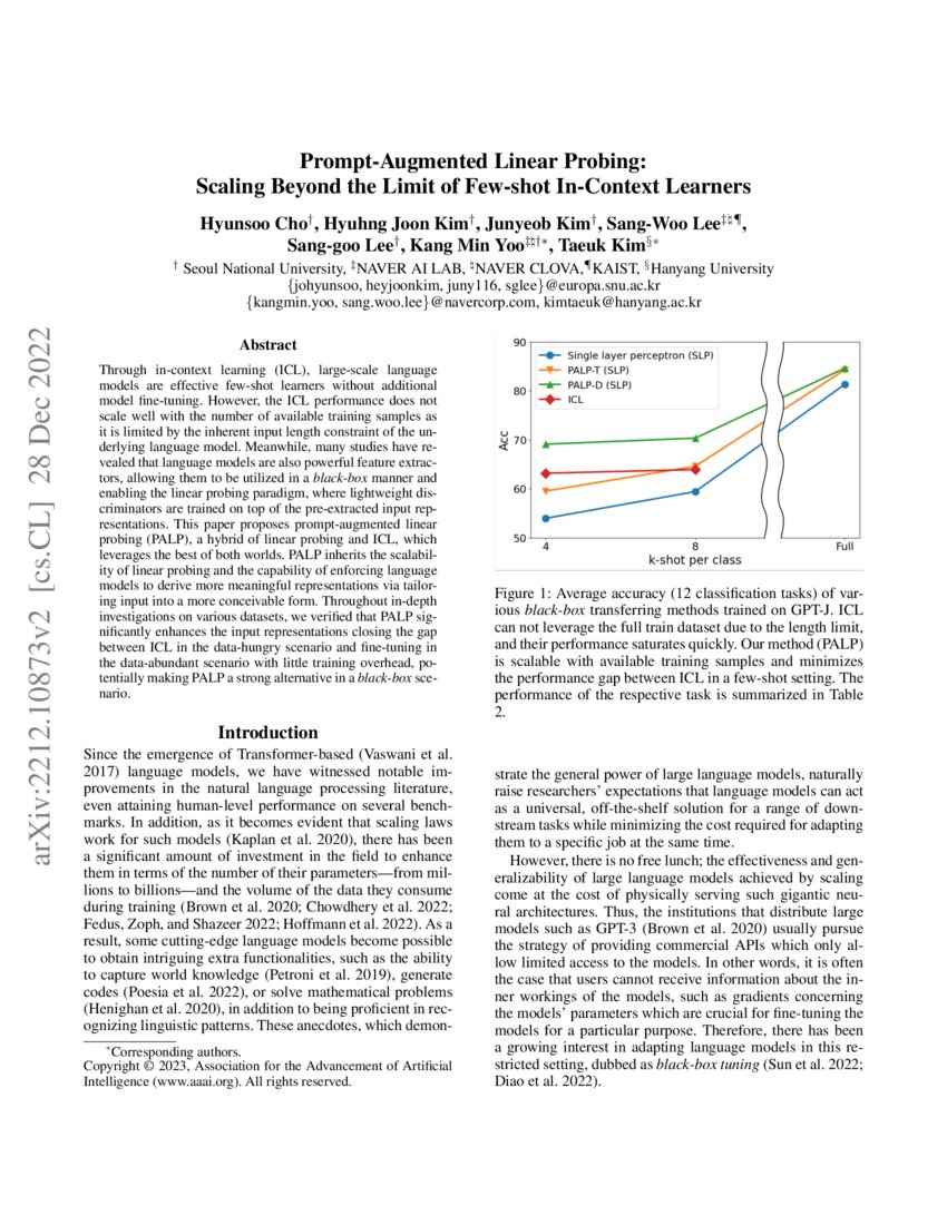 Prompt Augmented Linear Probing Scaling Beyond The Limit Of Few Shot In Context Learners Deepai 