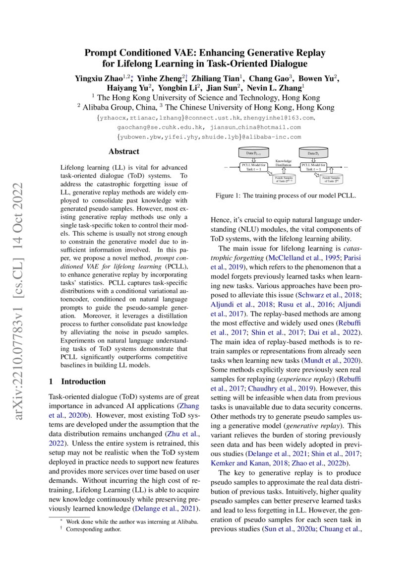 Prompt Conditioned VAE: Enhancing Generative Replay for Lifelong Learning in Task-Oriented ...