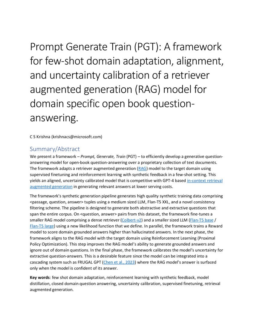 Prompt Generate Train (PGT): A framework for few-shot domain adaptation, alignment, and ...