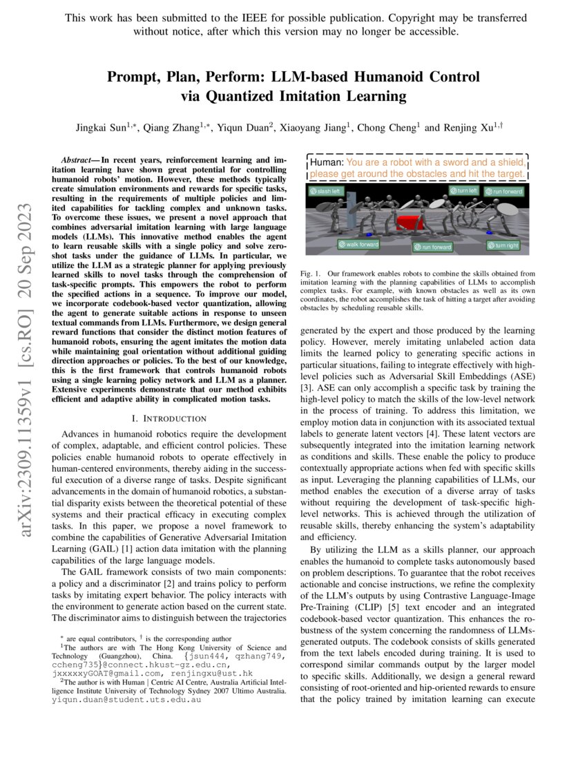 Prompt, Plan, Perform: LLM-based Humanoid Control via Quantized ...