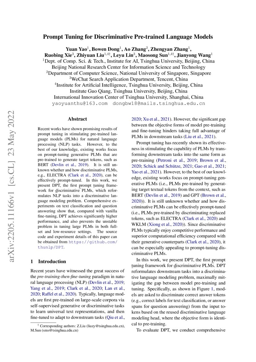 Prompt Tuning for Discriminative Pre-trained Language Models | DeepAI