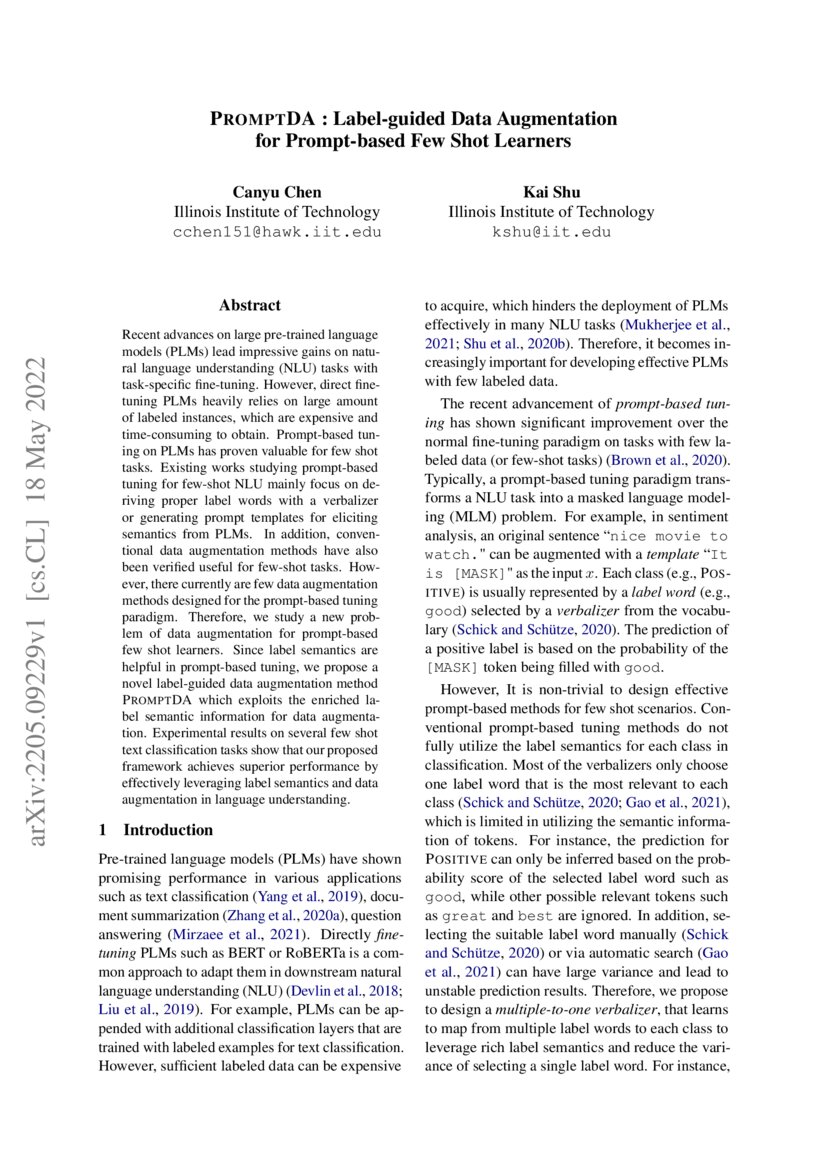 PromptDA: Label-guided Data Augmentation for Prompt-based Few Shot Learners | DeepAI