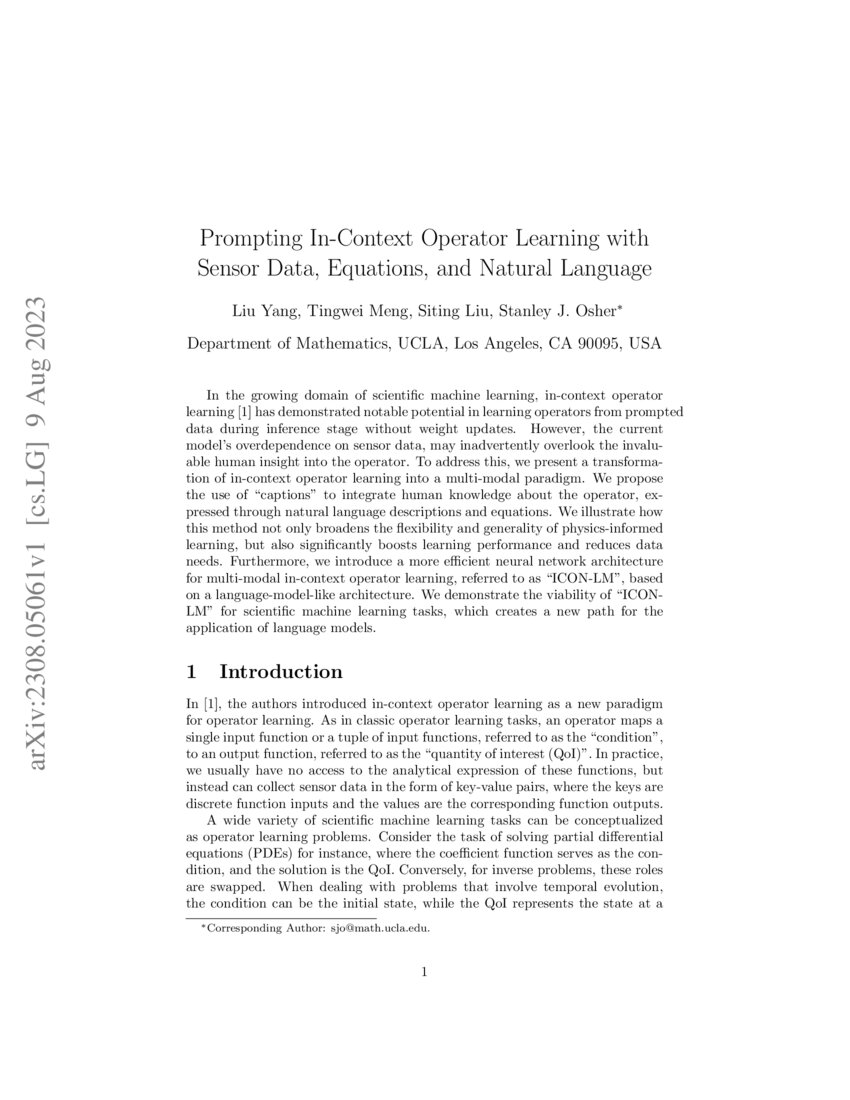 Prompting In Context Operator Learning With Sensor Data Equations And Natural Language Deepai