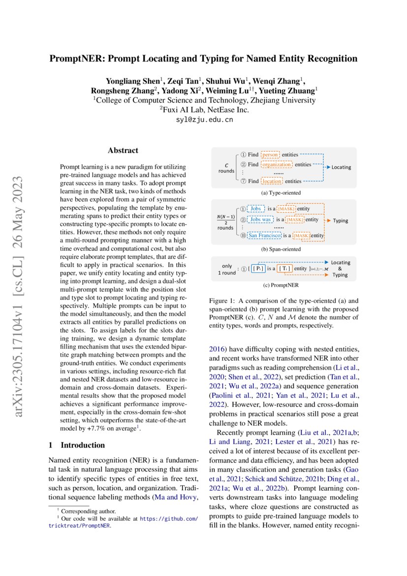PromptNER: Prompt Locating and Typing for Named Entity Recognition | DeepAI