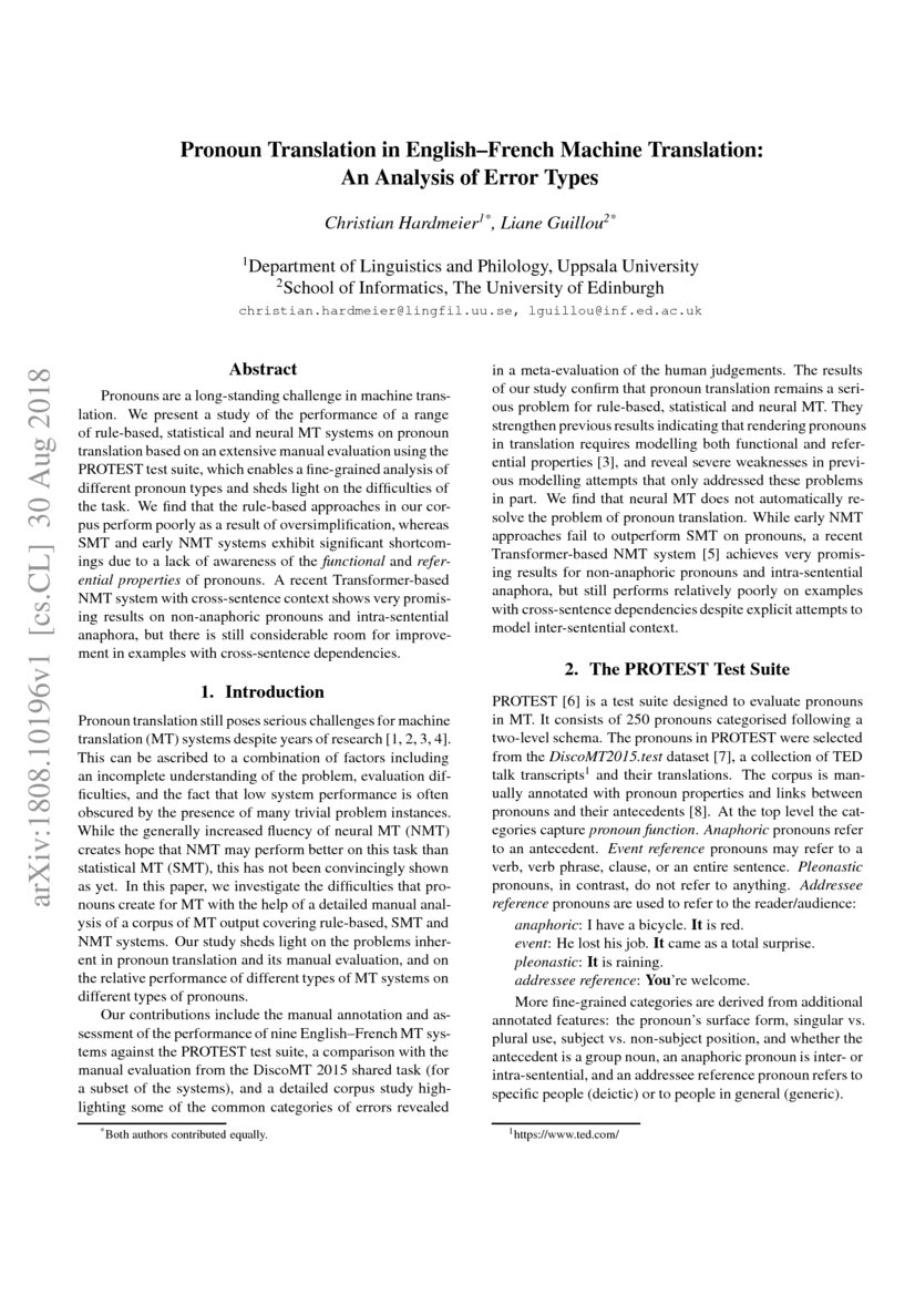 Pronoun Translation in English-French Machine Translation: An Analysis ...