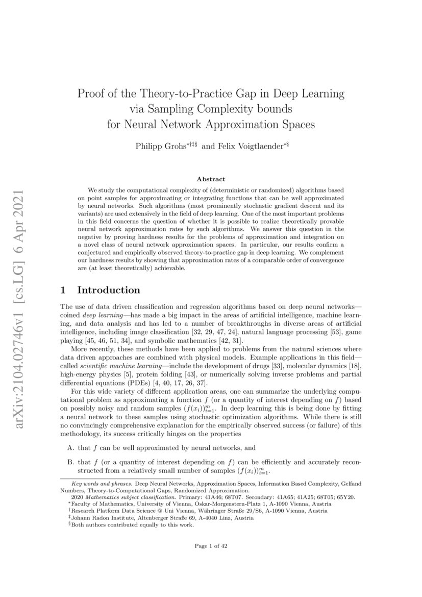 Proof Of The Theory To Practice Gap In Deep Learning Via Sampling Complexity Bounds For Neural