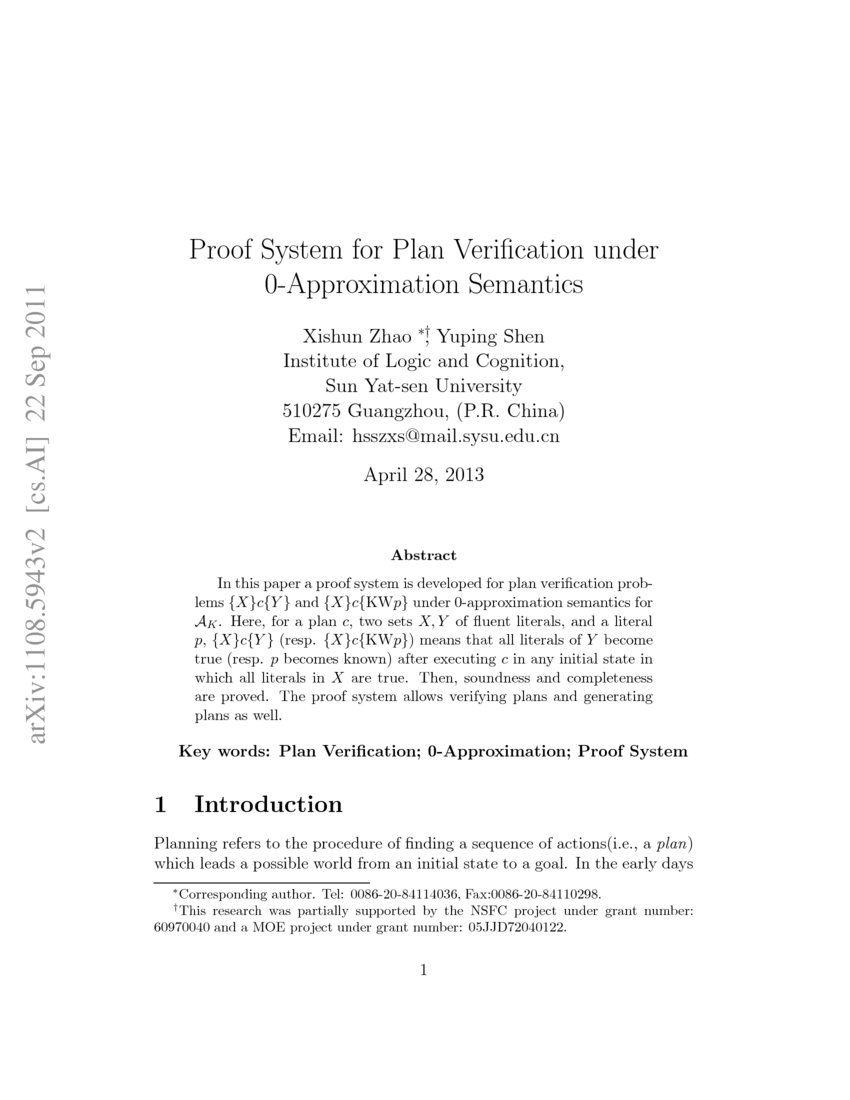 Proof System For Plan Verification Under 0 Approximation Semantics Deepai