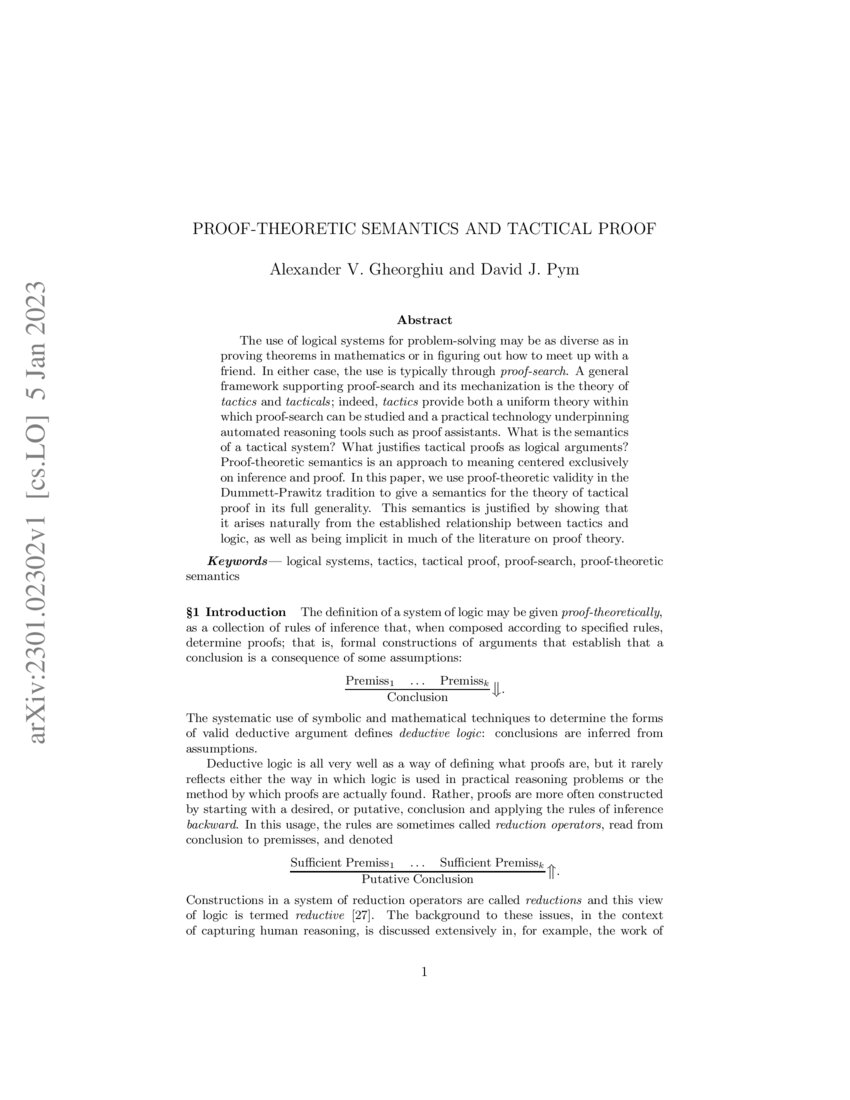 Proof Theoretic Semantics And Tactical Proof Deepai
