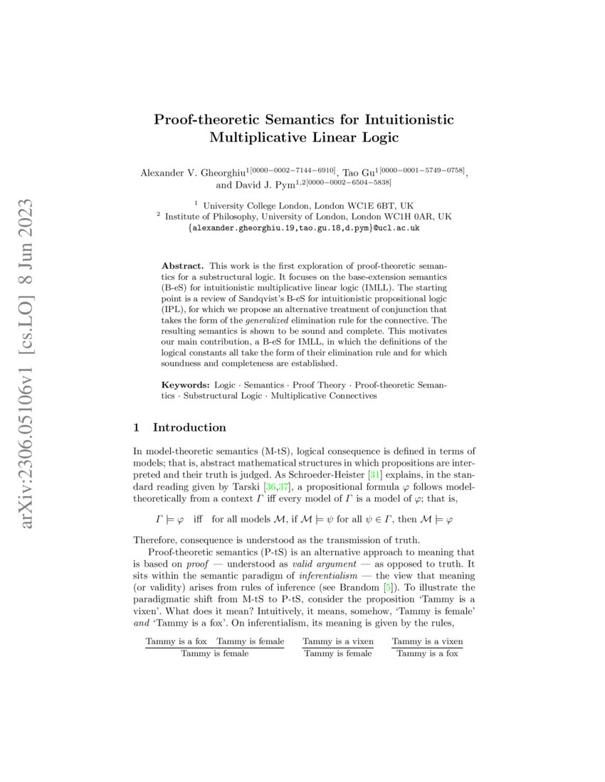 Proof-theoretic Semantics for Intuitionistic Multiplicative Linear Logic | DeepAI