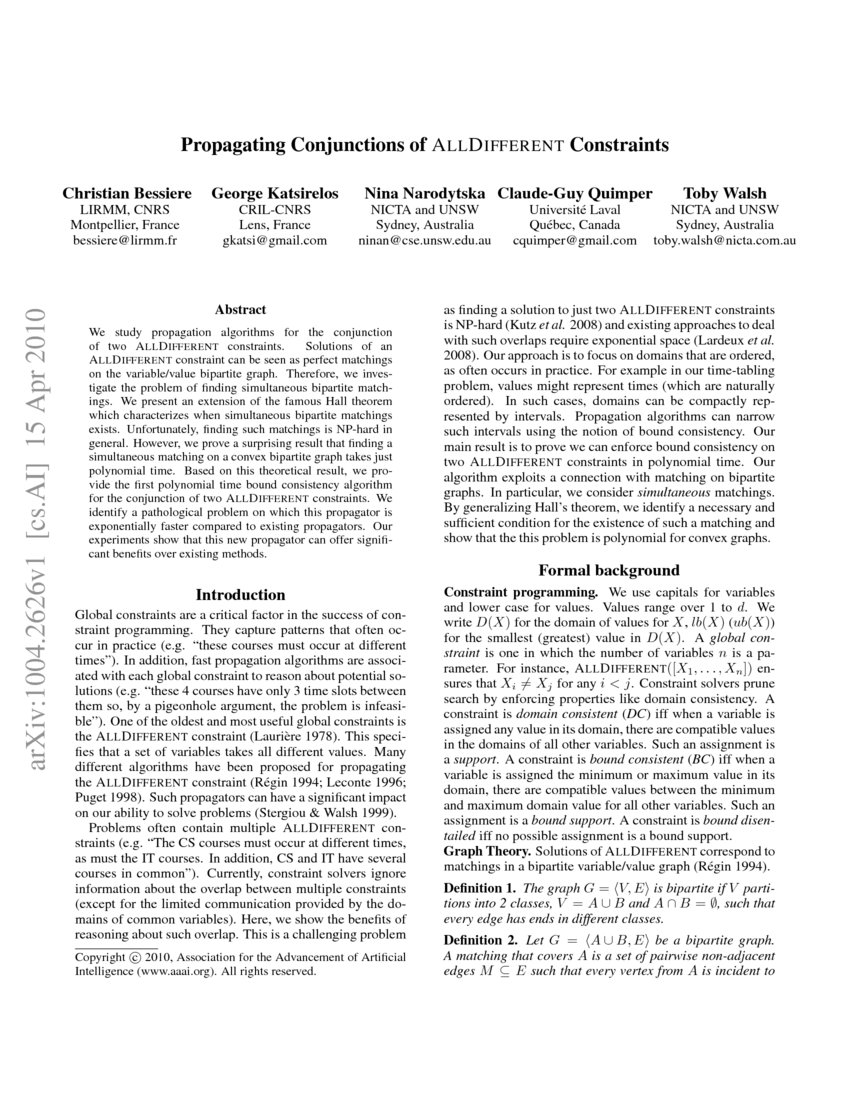Propagating Conjunctions of AllDifferent Constraints | DeepAI