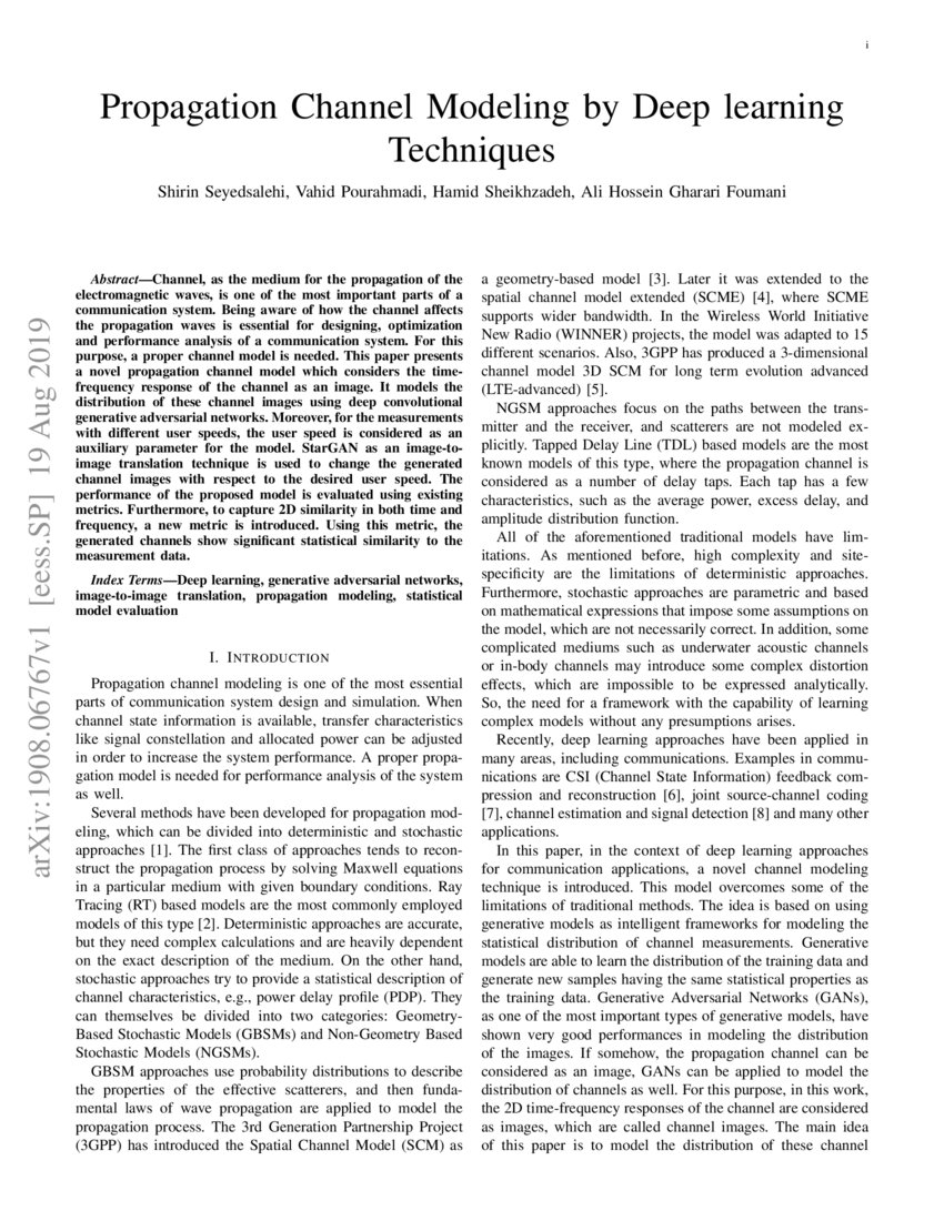 Propagation Channel Modeling by Deep learning Techniques | DeepAI