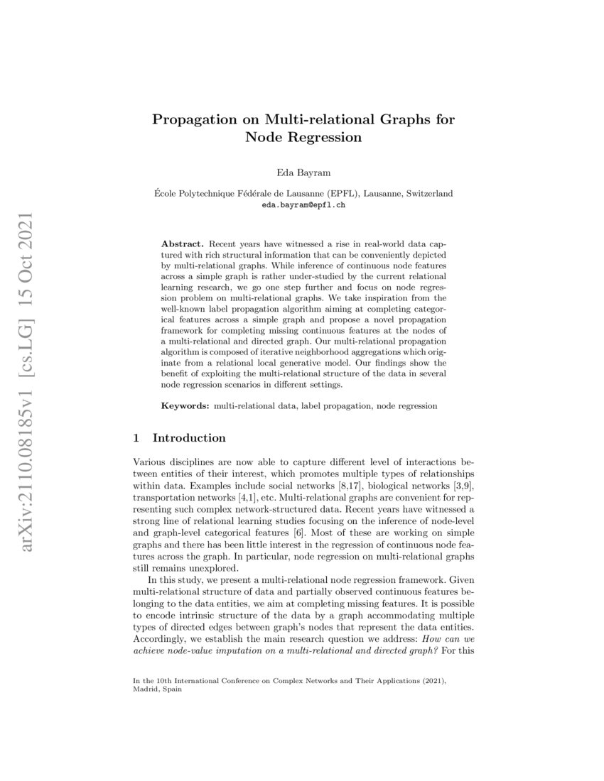 Propagation On Multi Relational Graphs For Node Regression Deepai