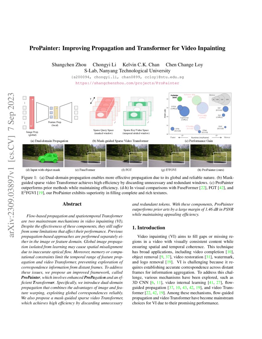 ProPainter: Improving Propagation and Transformer for Video Inpainting | DeepAI