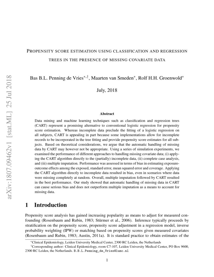 Propensity Score Estimation Using Classification And Regression Trees In The Presence Of Missing