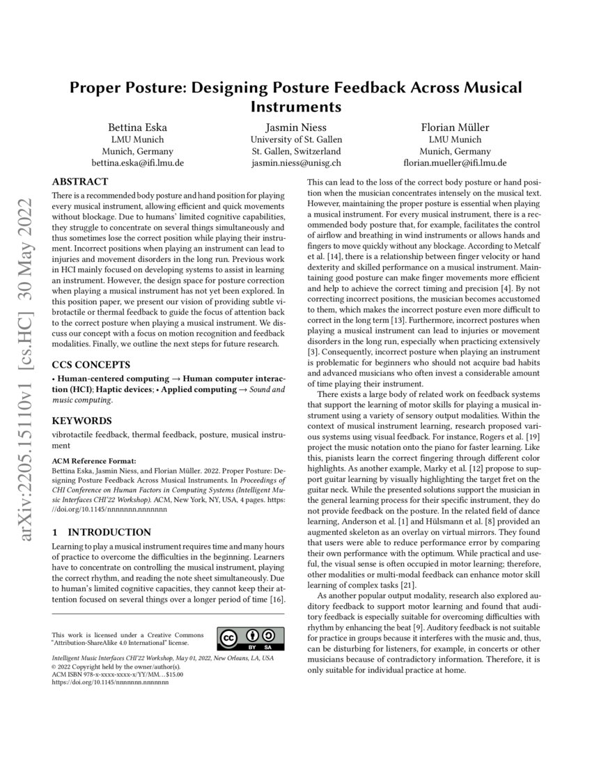 Proper Posture: Designing Posture Feedback Across Musical Instruments ...
