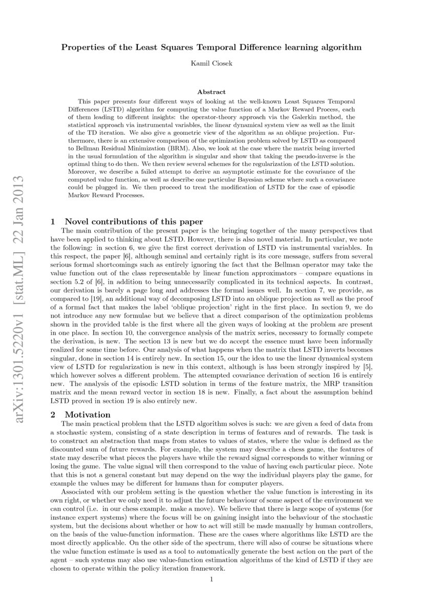 Properties of the Least Squares Temporal Difference learning algorithm | DeepAI