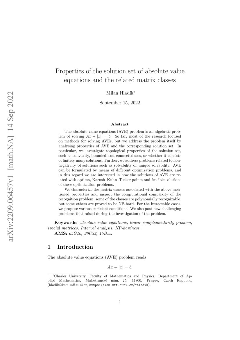 Properties of the solution set of absolute value equations and the ...