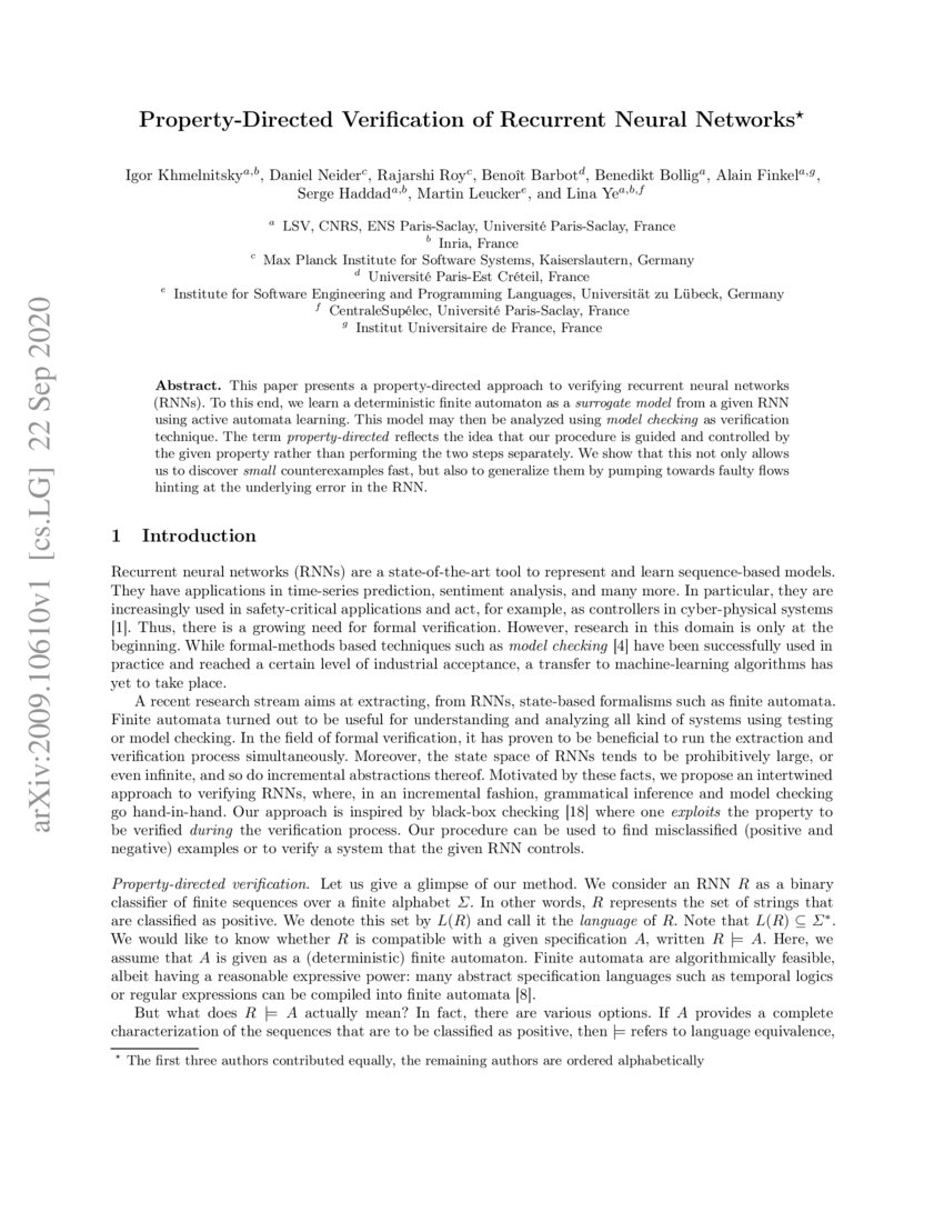 Property-Directed Verification of Recurrent Neural Networks | DeepAI