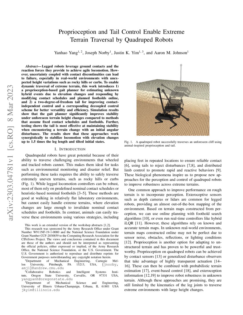 Proprioception and Tail Control Enable Extreme Terrain Traversal by Quadruped Robots | DeepAI