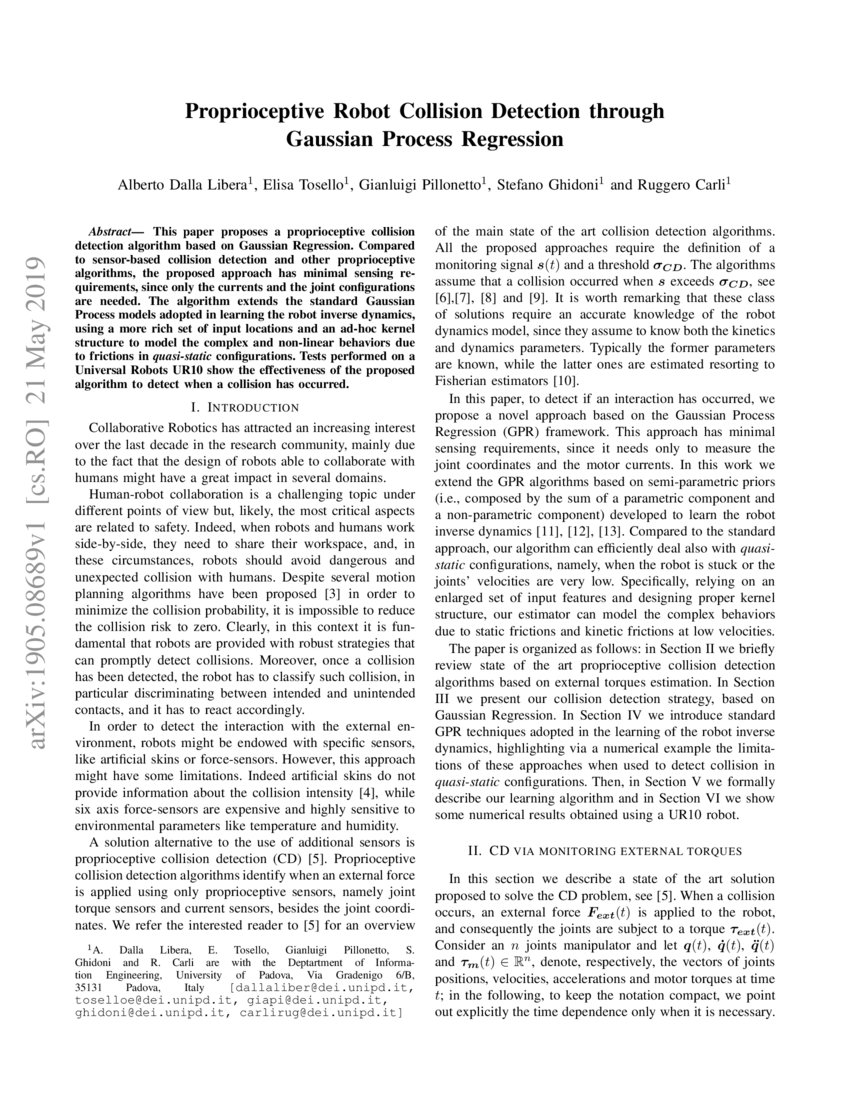 Proprioceptive Robot Collision Detection Through Gaussian Process Regression Deepai