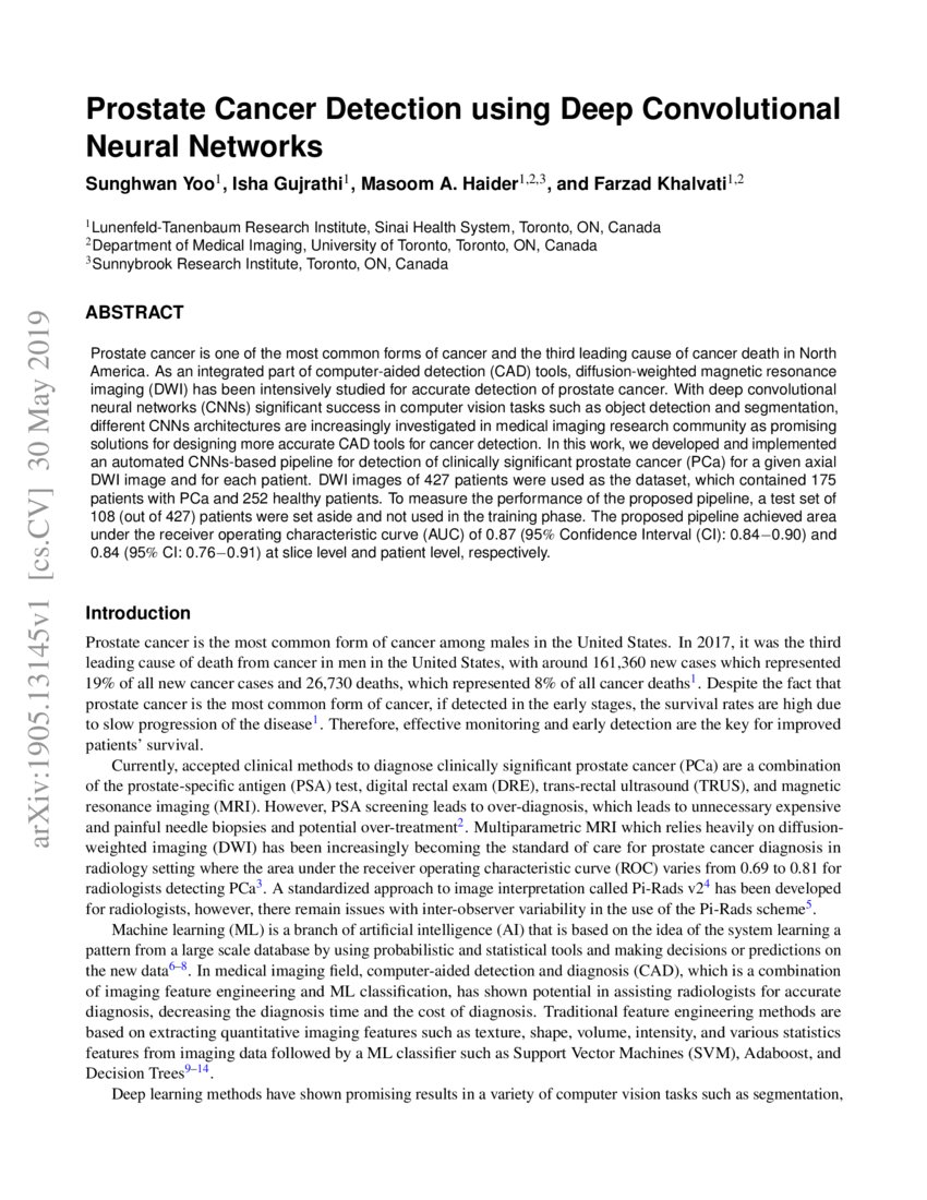 Prostate Cancer Detection Using Deep Convolutional Neural Networks Deepai