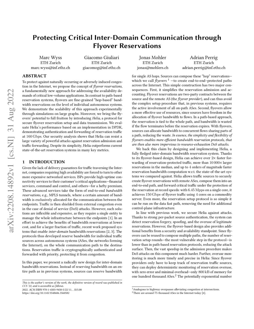 Protecting Critical Inter-Domain Communication through Flyover ...