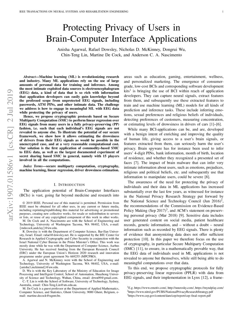 Protecting Privacy Of Users In Brain Computer Interface Applications Deepai