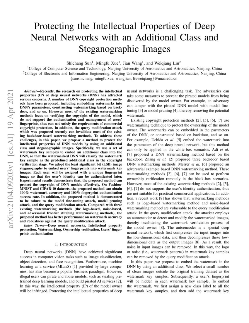 Protecting The Intellectual Properties Of Deep Neural Networks With An Additional Class And