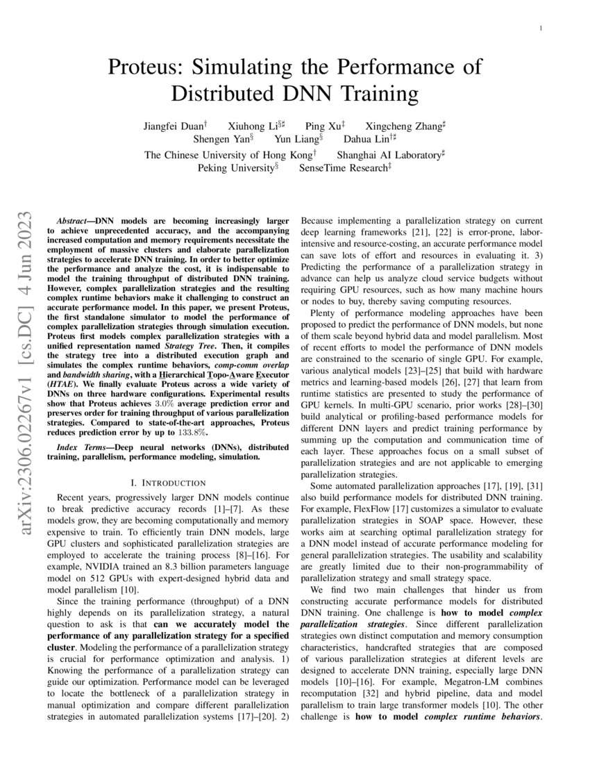 Proteus: Simulating the Performance of Distributed DNN Training | DeepAI Proteus: Simulating the Performance of Distributed DNN Training | DeepAI
