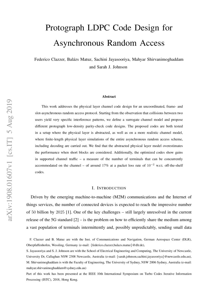 Protograph Ldpc Code Design For Asynchronous Random Access Deepai