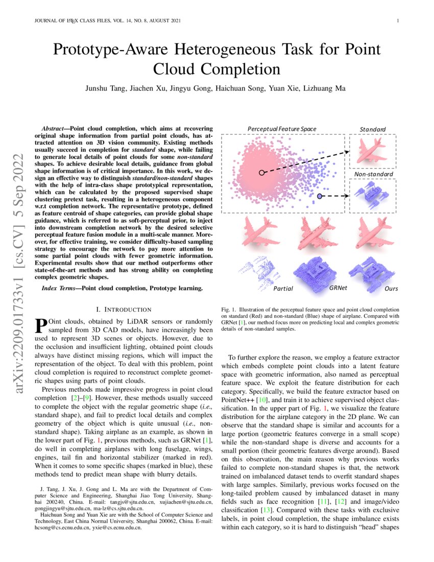 Prototype-Aware Heterogeneous Task for Point Cloud Completion | DeepAI