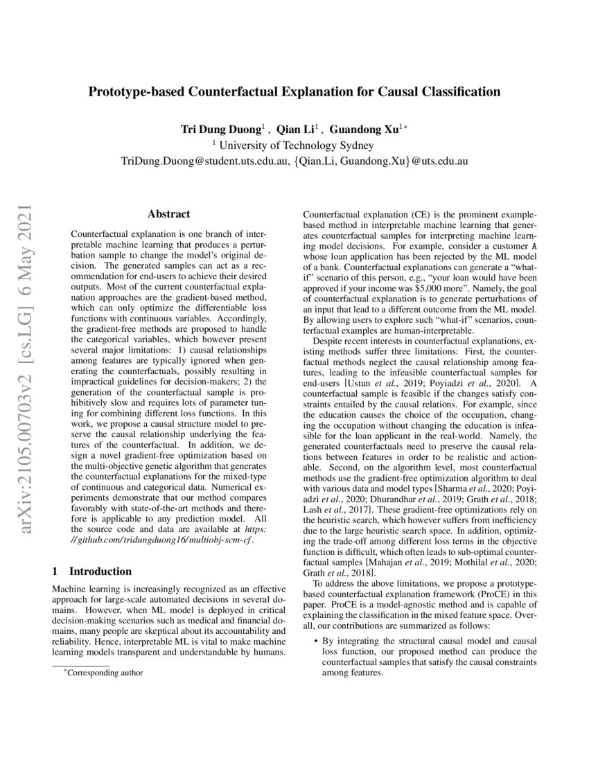 Prototype-based Counterfactual Explanation for Causal Classification | DeepAI