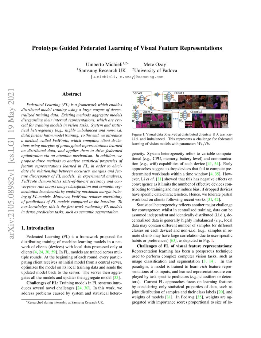 Prototype Guided Federated Learning Of Visual Feature Representations