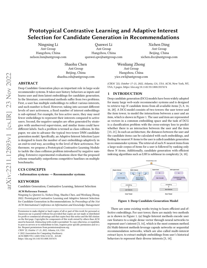 Prototypical Contrastive Learning And Adaptive Interest Selection For Candidate Generation In 4646