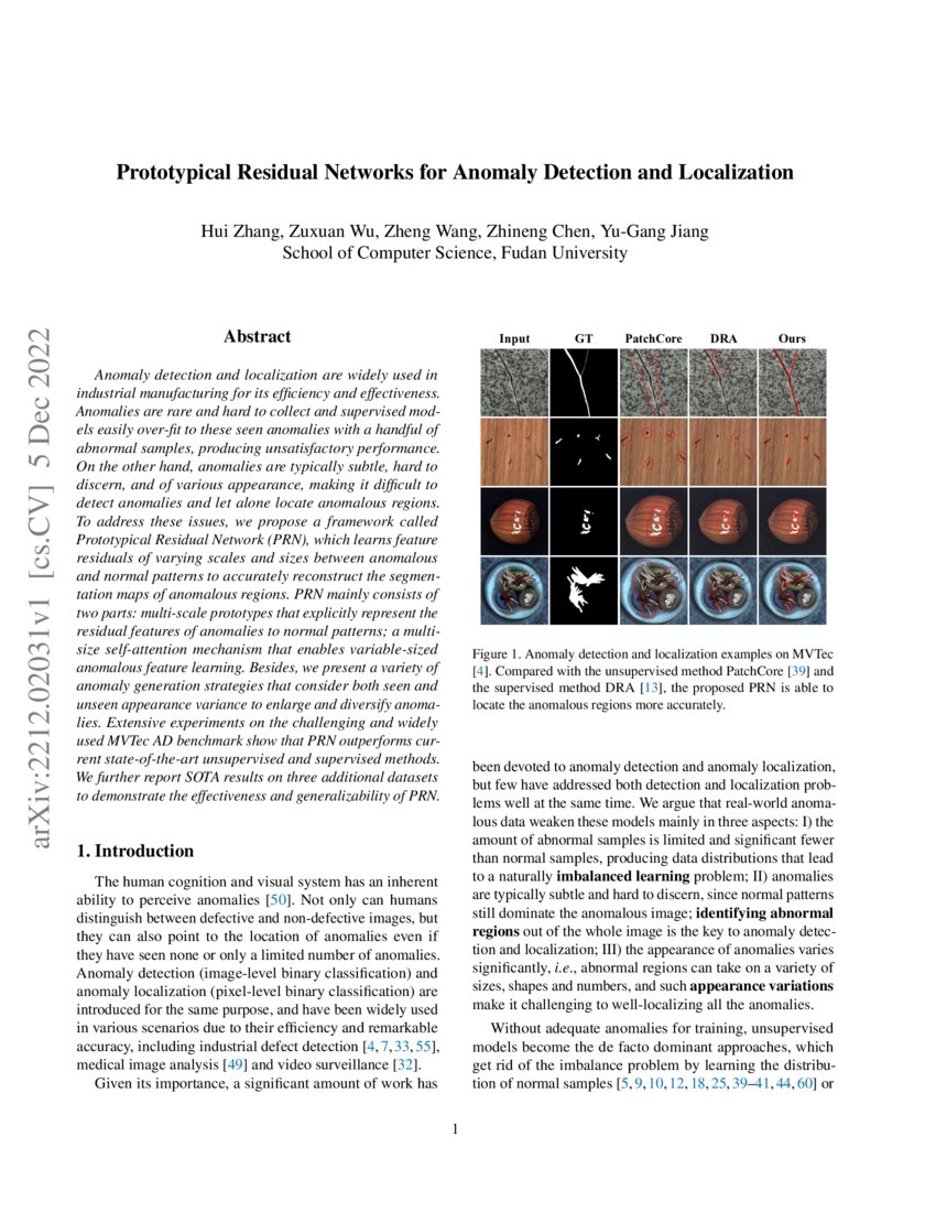Prototypical Residual Networks for Anomaly Detection and Localization | DeepAI