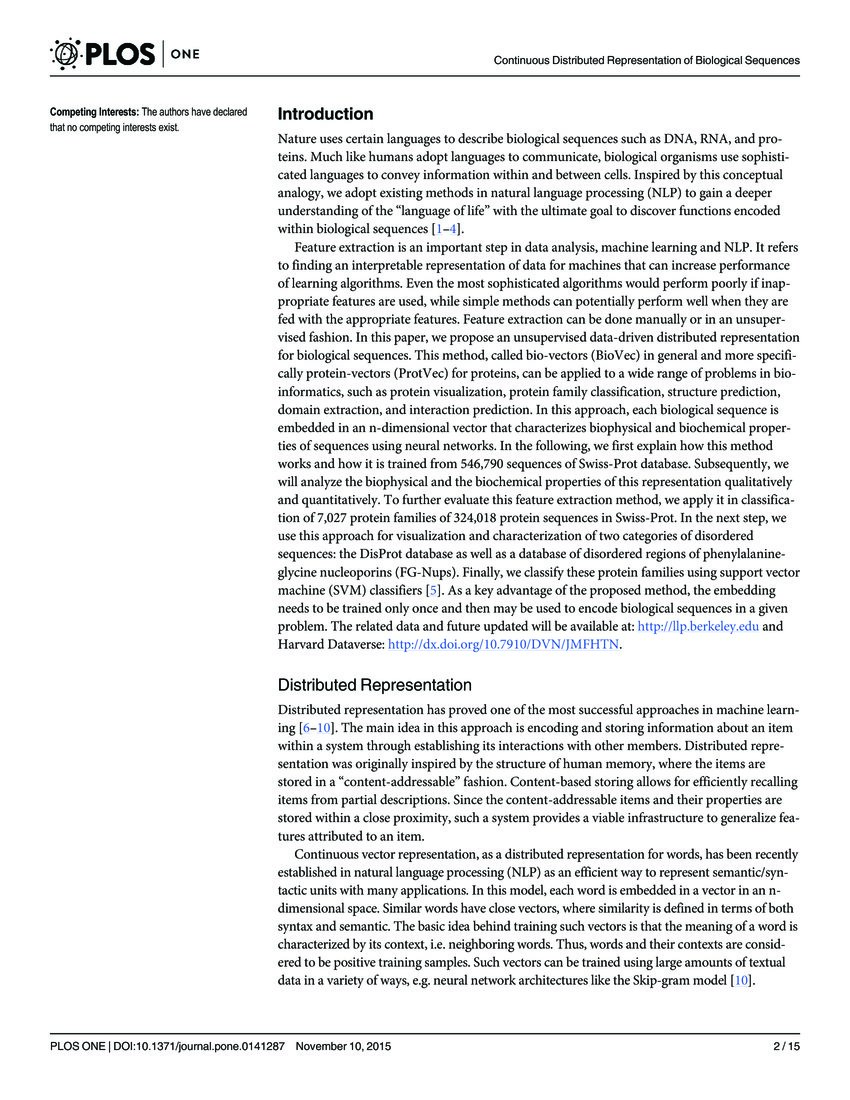 ProtVec: A Continuous Distributed Representation of Biological Sequences | DeepAI