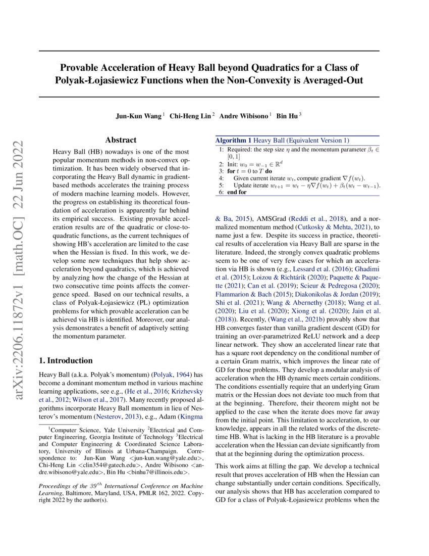 Provable Acceleration of Heavy Ball beyond Quadratics for a Class of ...