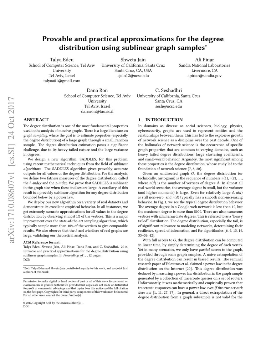 Provable and practical approximations for the degree distribution using sublinear graph samples ...