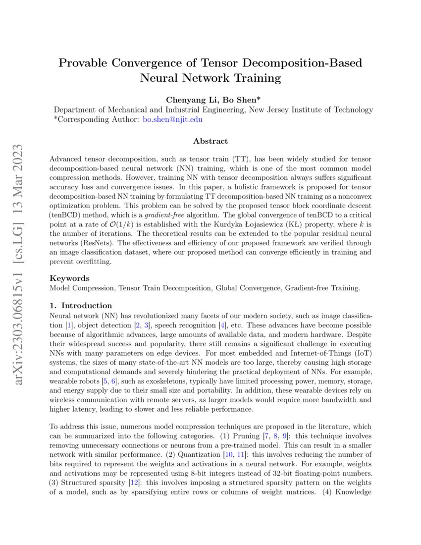 Provable Convergence Of Tensor Decomposition Based Neural Network 3125
