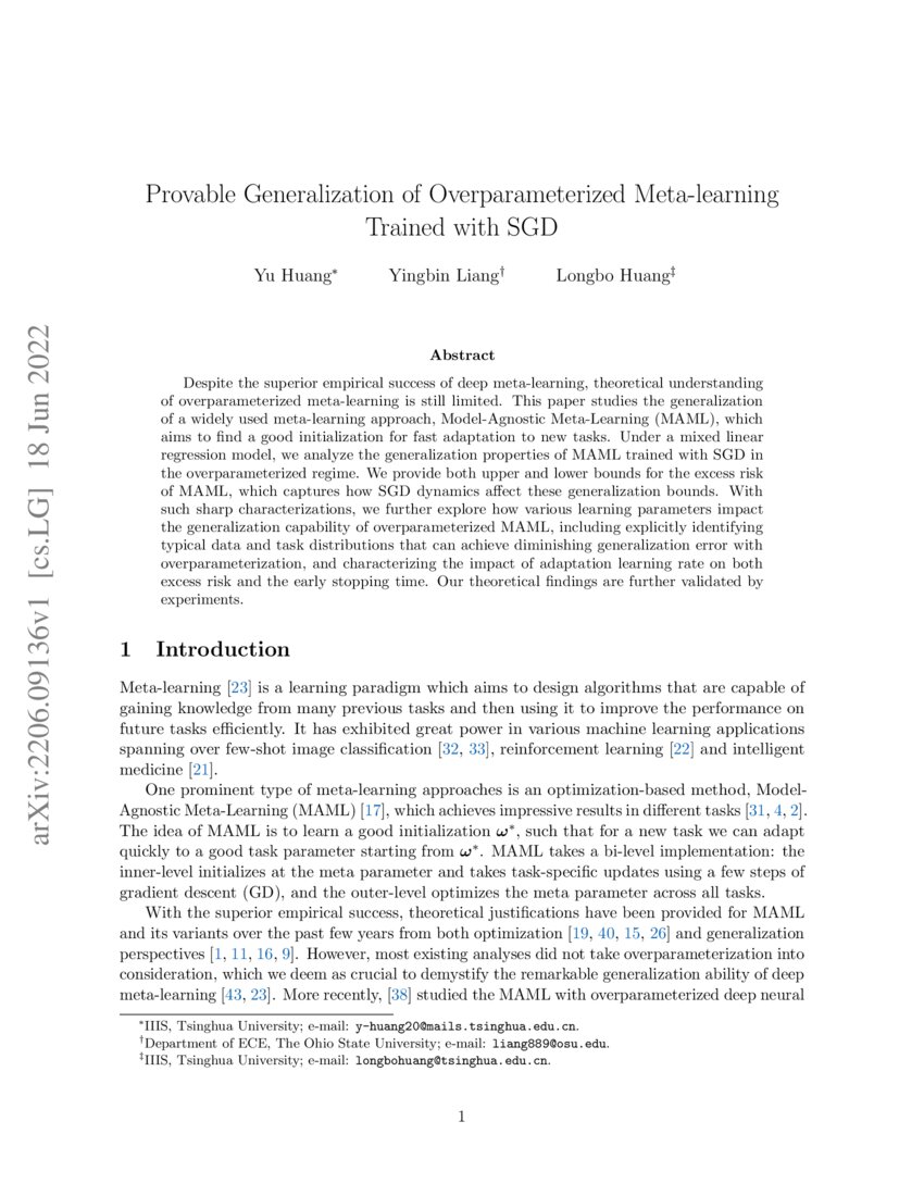 Provable Generalization Of Overparameterized Meta Learning Trained With Sgd Deepai