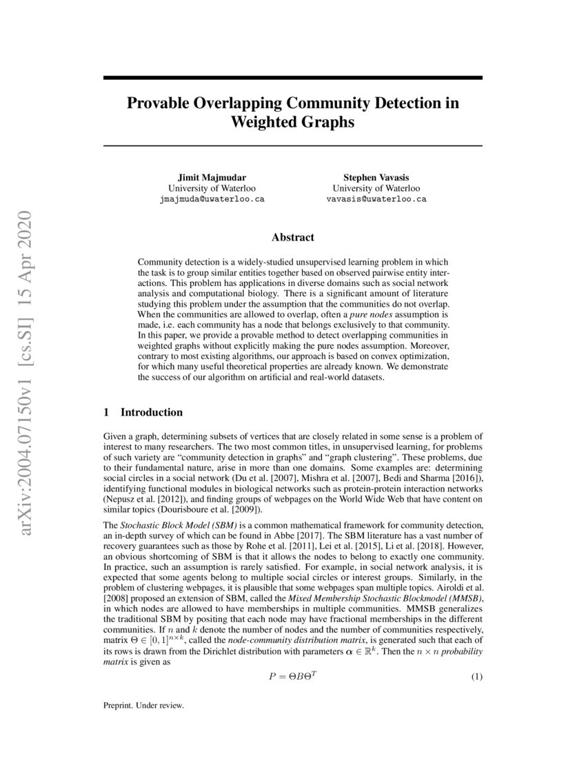 Provable Overlapping Community Detection In Weighted Graphs Deepai