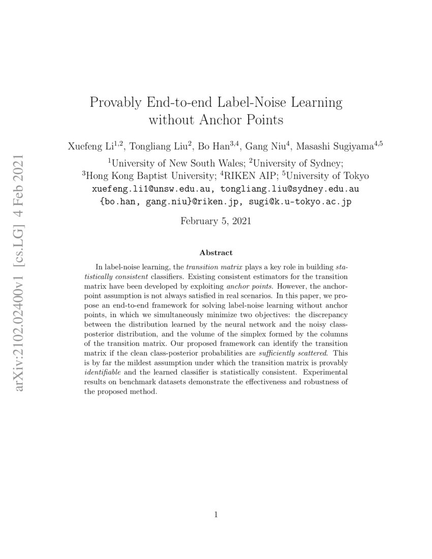 Provably End-to-end Label-Noise Learning without Anchor Points | DeepAI