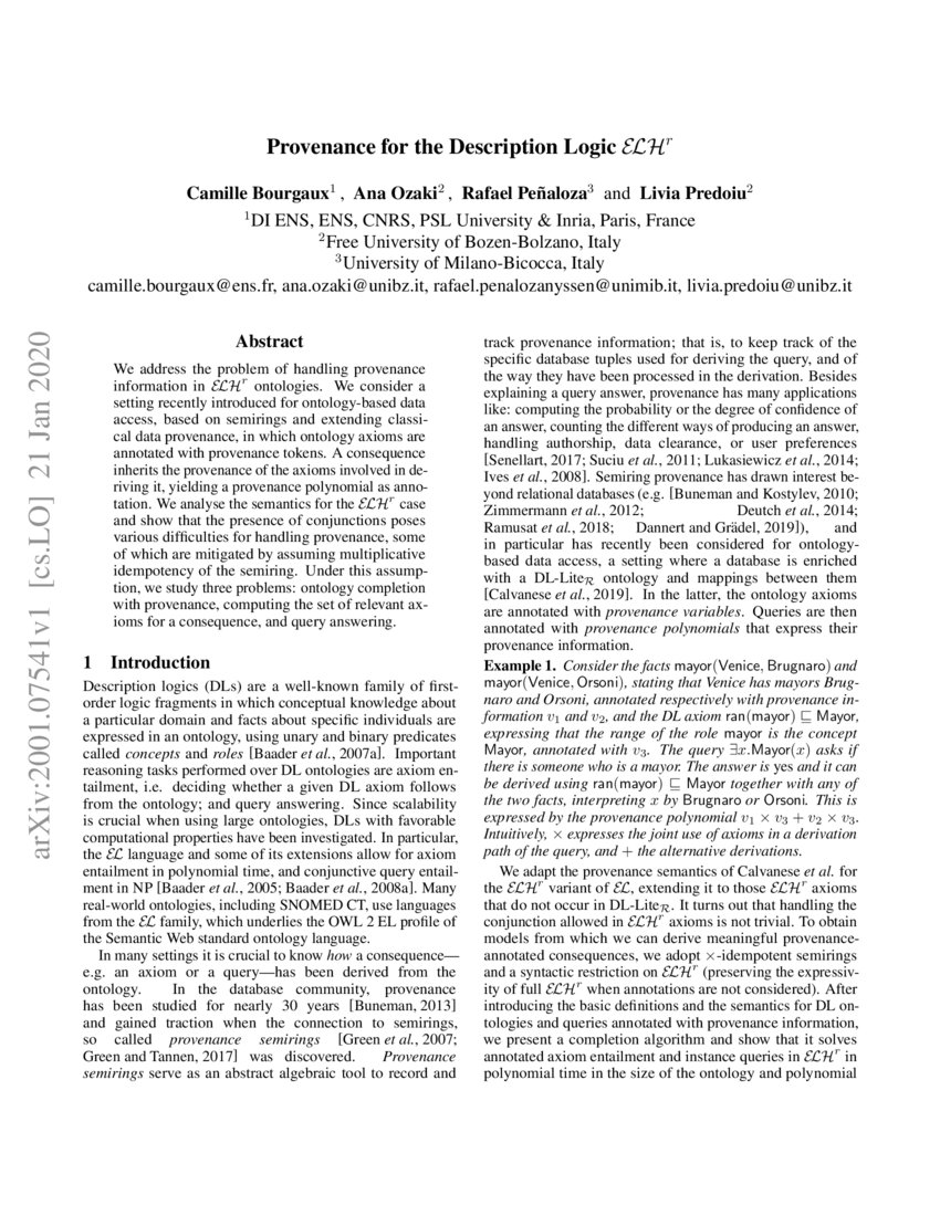 Provenance For The Description Logic Elhr Deepai 