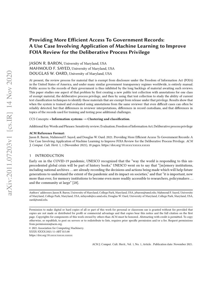 Providing More Efficient Access To Government Records: A Use Case ...