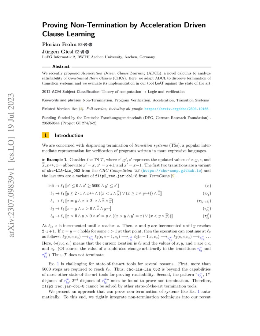 Proving Non Termination By Acceleration Driven Clause Learning Short Wst Version Deepai